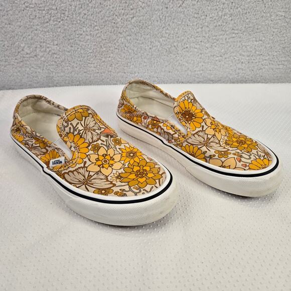 Vans | Shoes | Vans Trippy Floral Womens 6 Yellow Groovy Retro Slip On ...